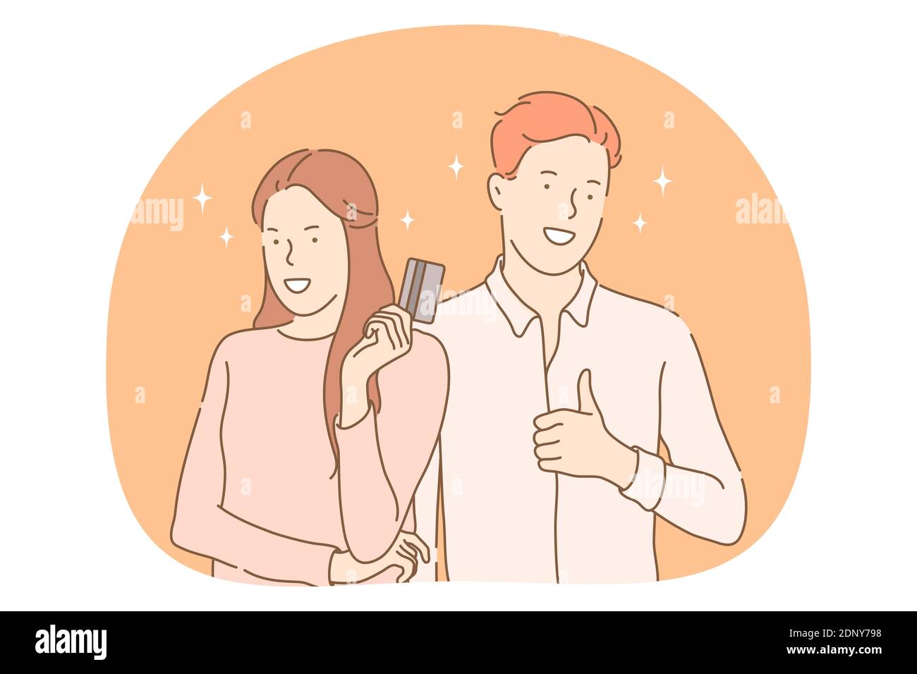 Online payment, electronic transaction concept. Young couple cartoon ...
