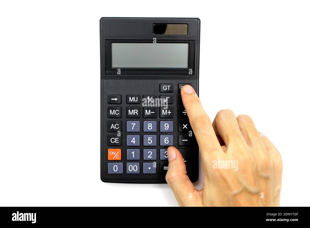 Hand using calculator Cut Out Stock Images & Pictures - Alamy