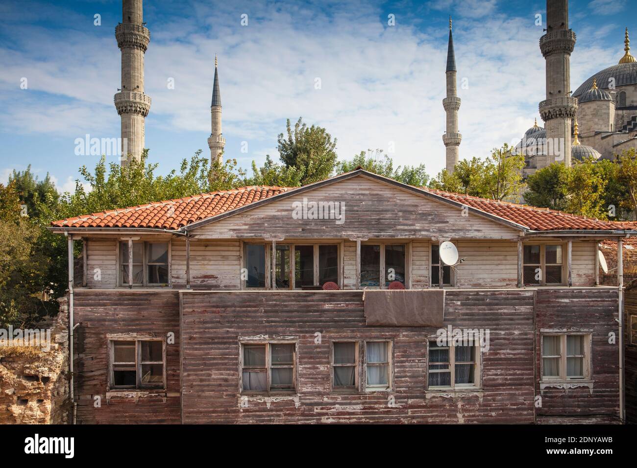 Turkey, Istanbul, Sultanahmet, Historic Ottoman wooden house with Blue ...