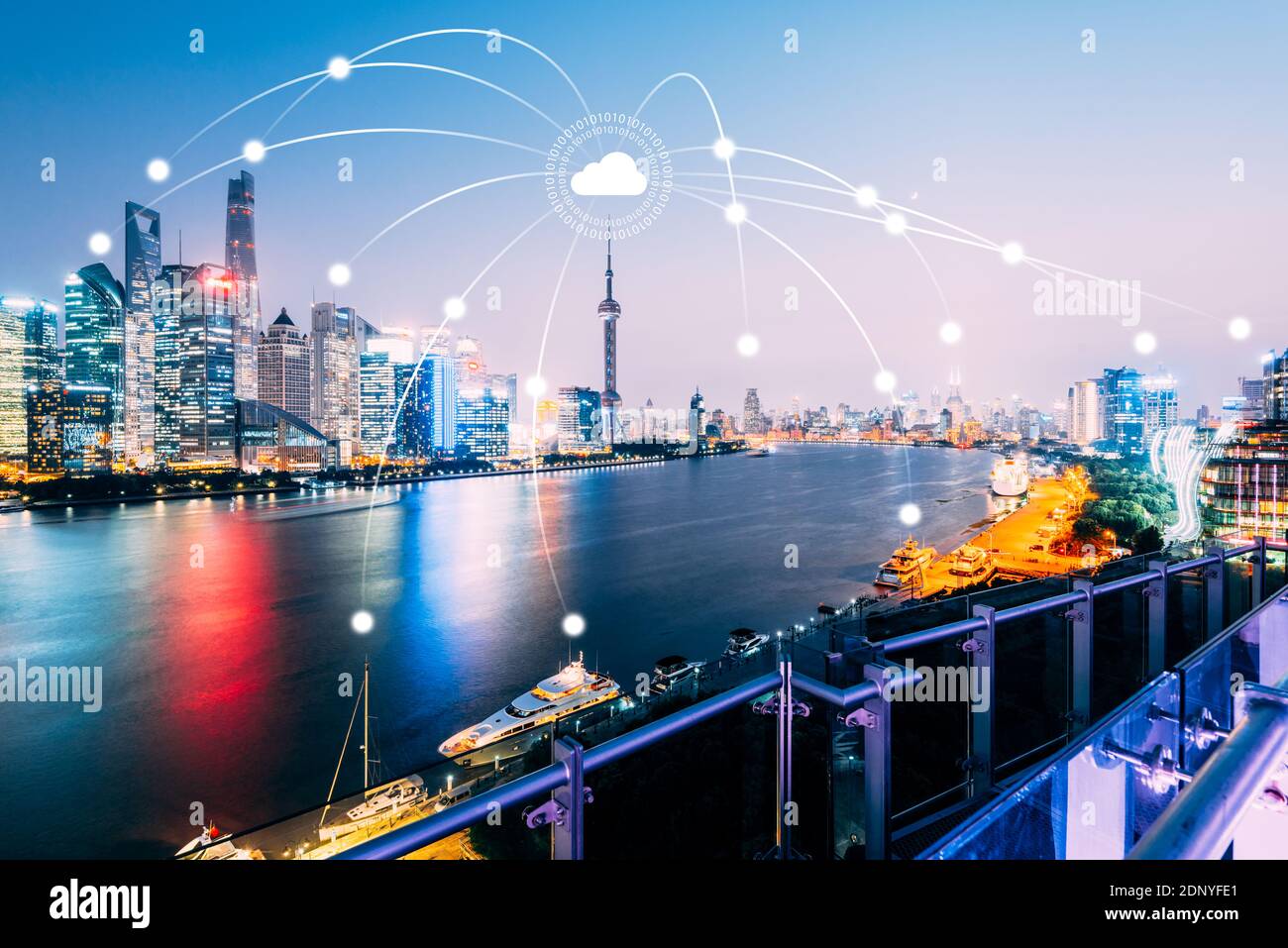 Shanghai Modern City Wireless Network and Cloud Computing Concept Image ...