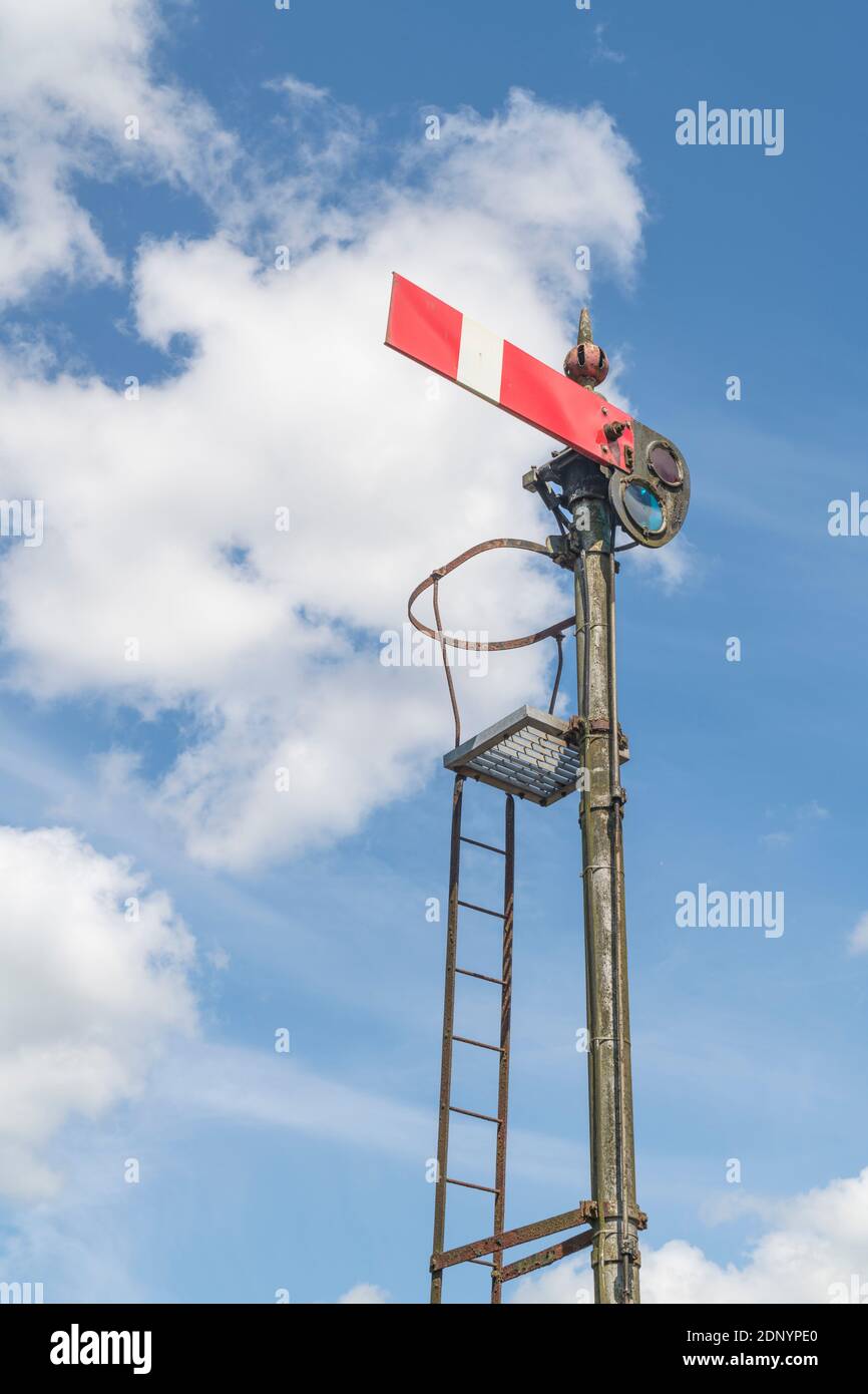 Shot of old British Semaphore-type railway signal at Par, Cornwall ...