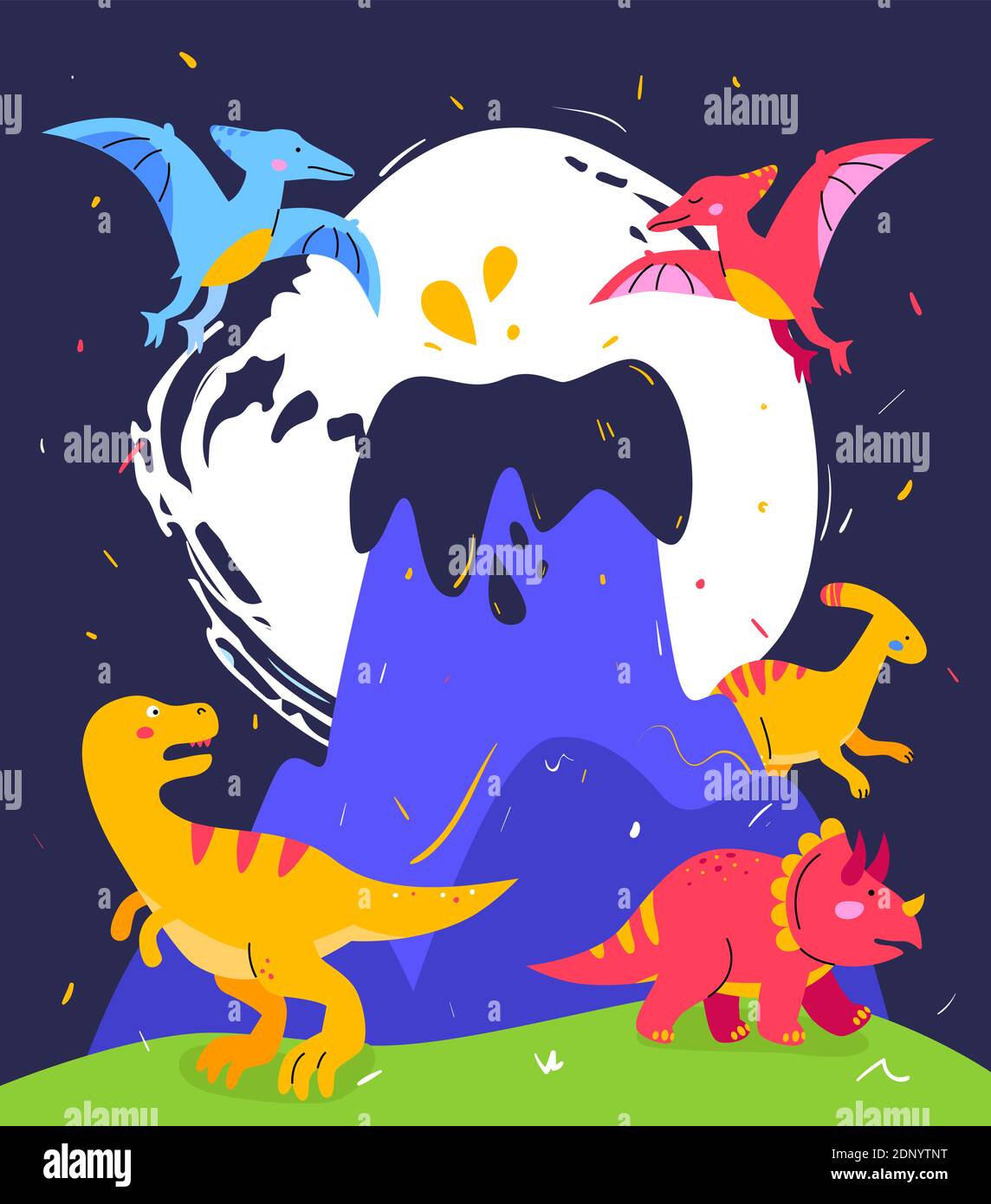 Volcanic eruption - flat design style illustration with characters ...