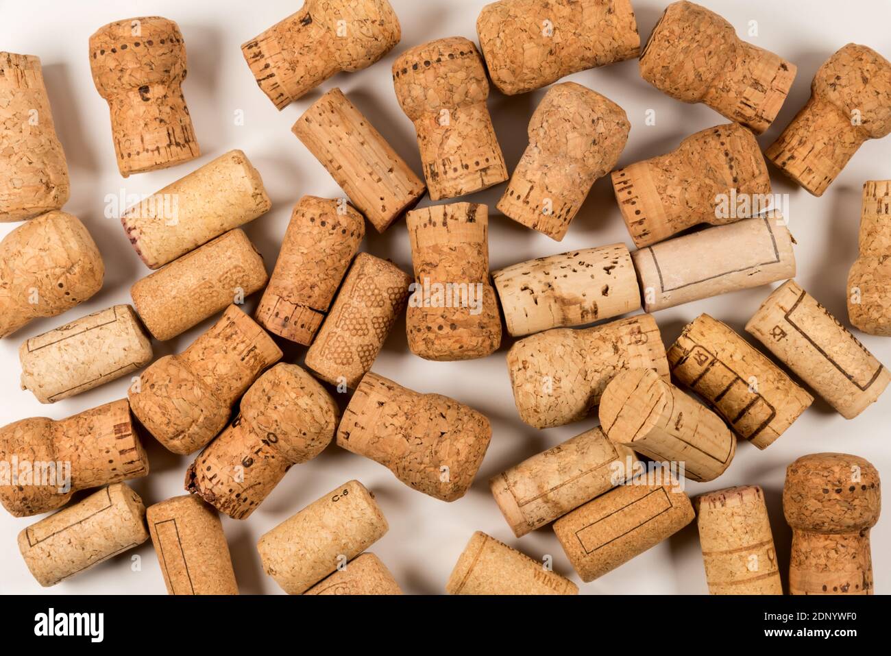 wine used corks scattered randomly on white background with top view ...