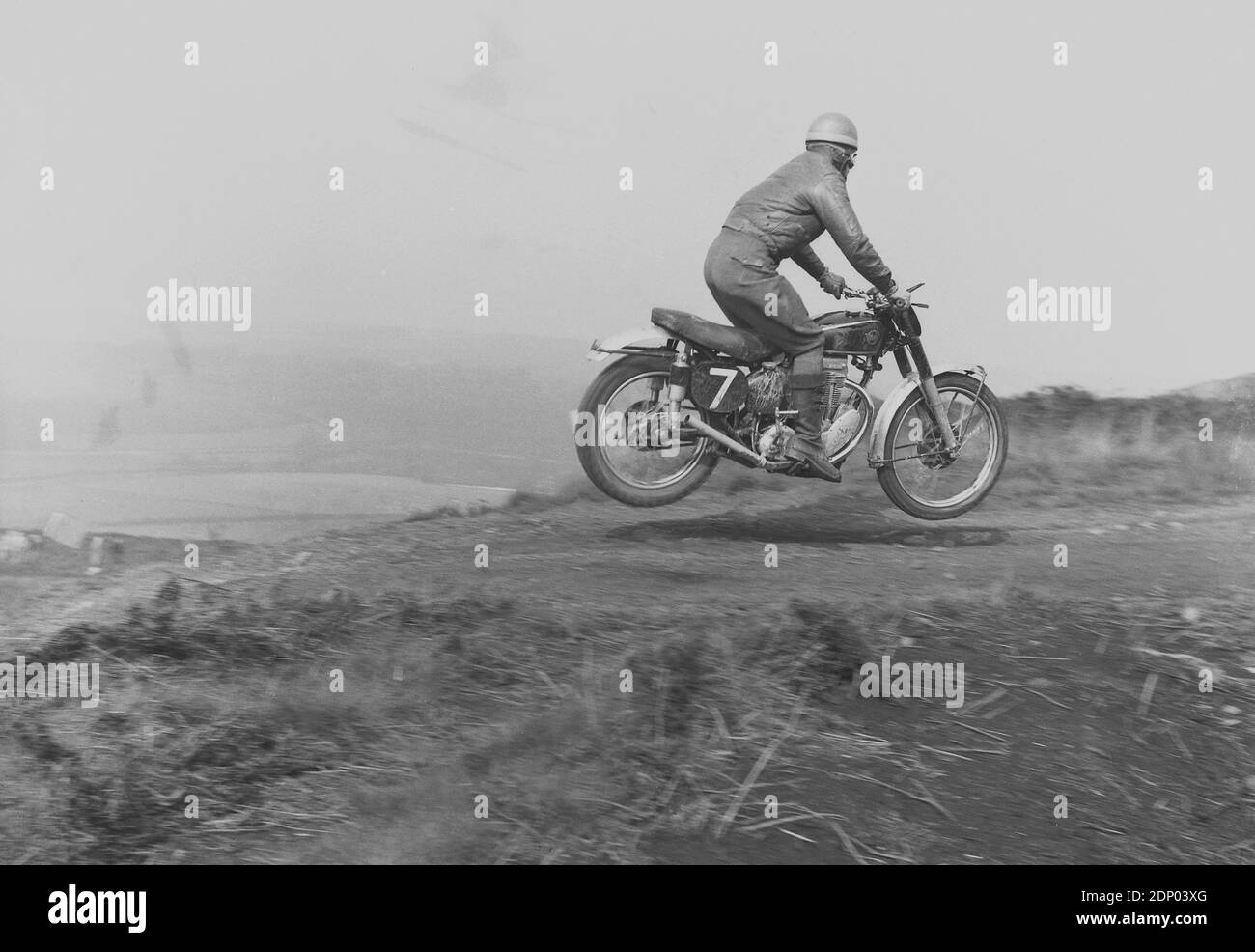 1950s, historical, motor cyclist riding a Matchless motorbike on ...