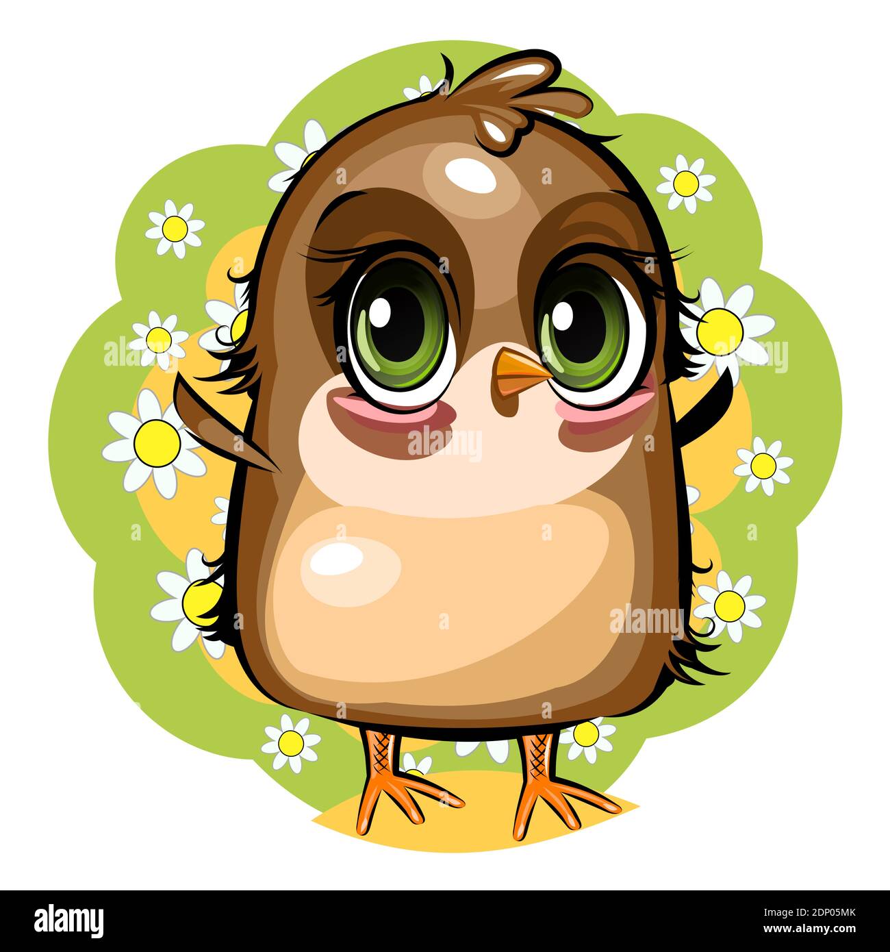 Sparrow. A funny chick is trying to take off. Cute and funny baby bird ...