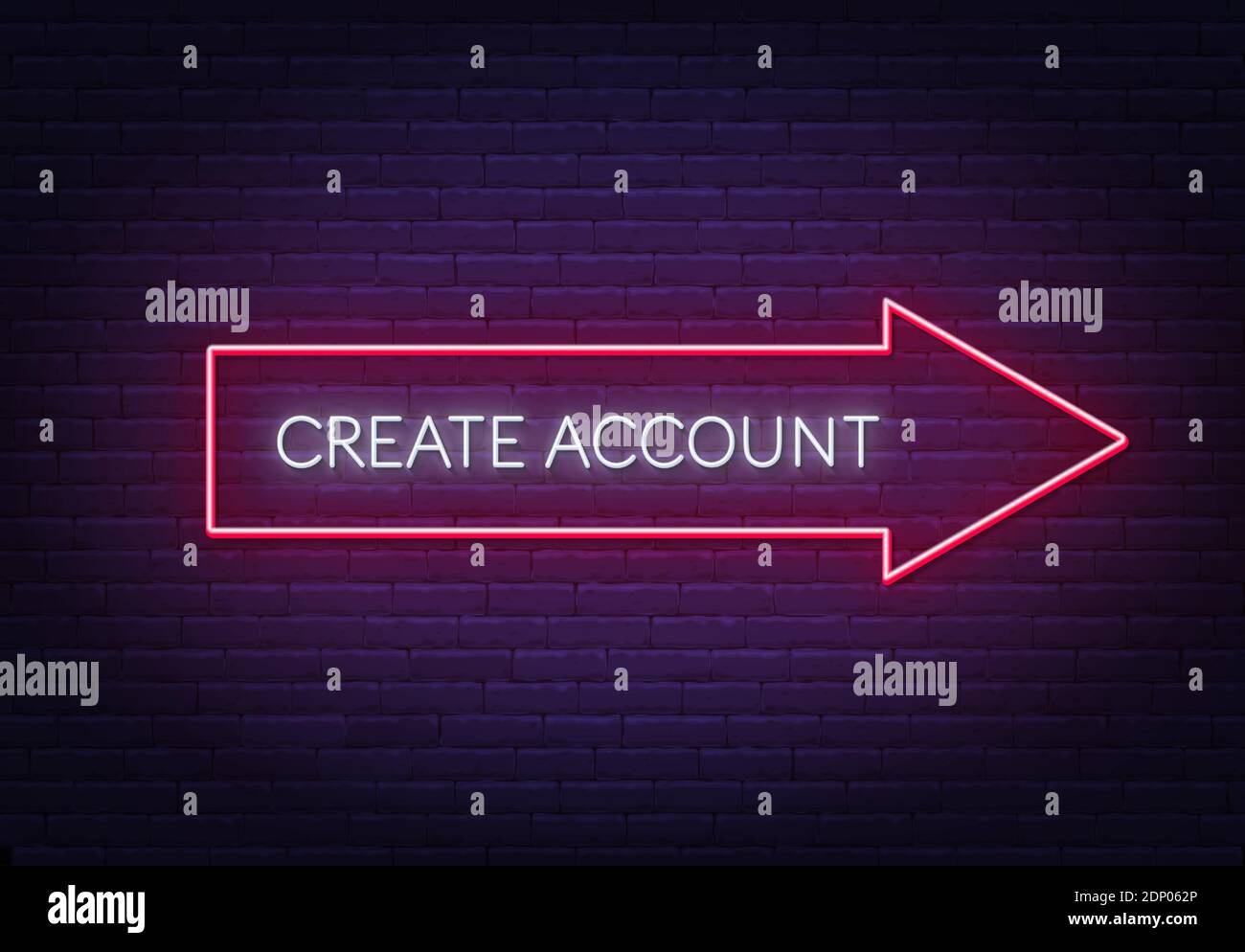 Create account neon sign on a brick background. Easy to change frame ...