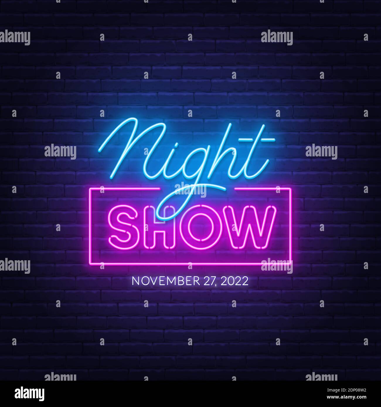 Night show neon sign on brick wall background Stock Vector Image & Art ...