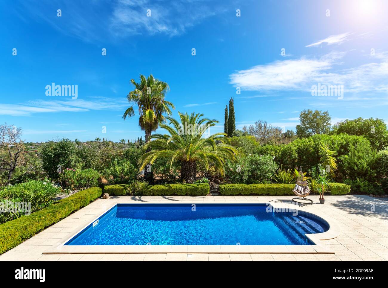 Luxury swimming pool with sun loungers. For relaxation and swimming ...