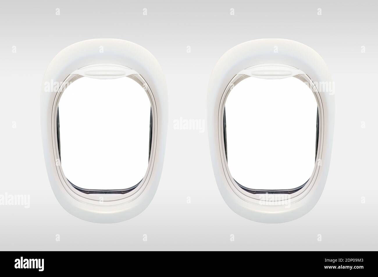 Blank windows of airplane from inside, aerial travel concept Stock ...