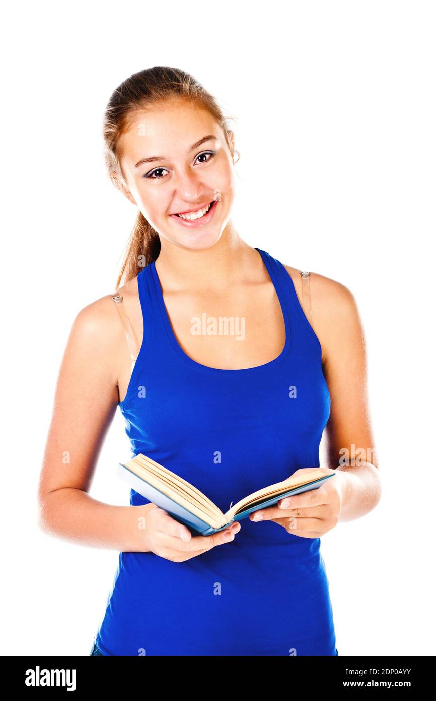 teenager with book isolated on a white background Stock Photo - Alamy