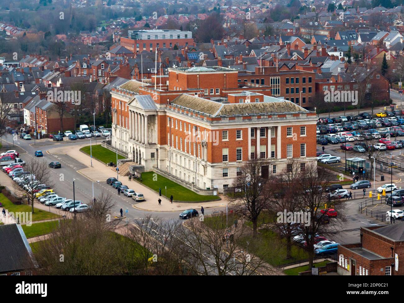 View looking down on Chesterfield Town Hall and Chesterfield town ...