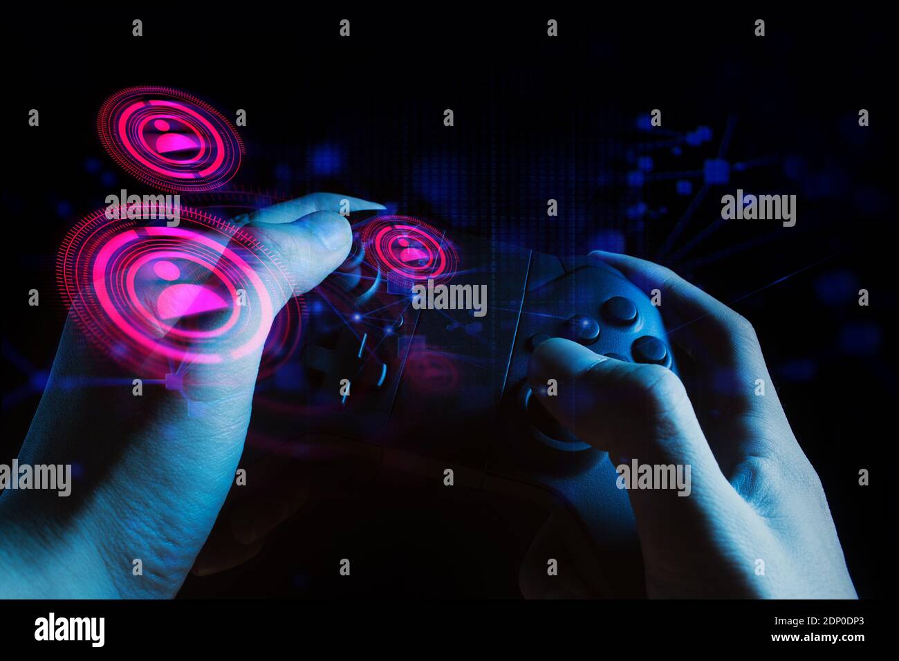 Digital Composite Image Of Person Holding Game Controller Stock Photo ...