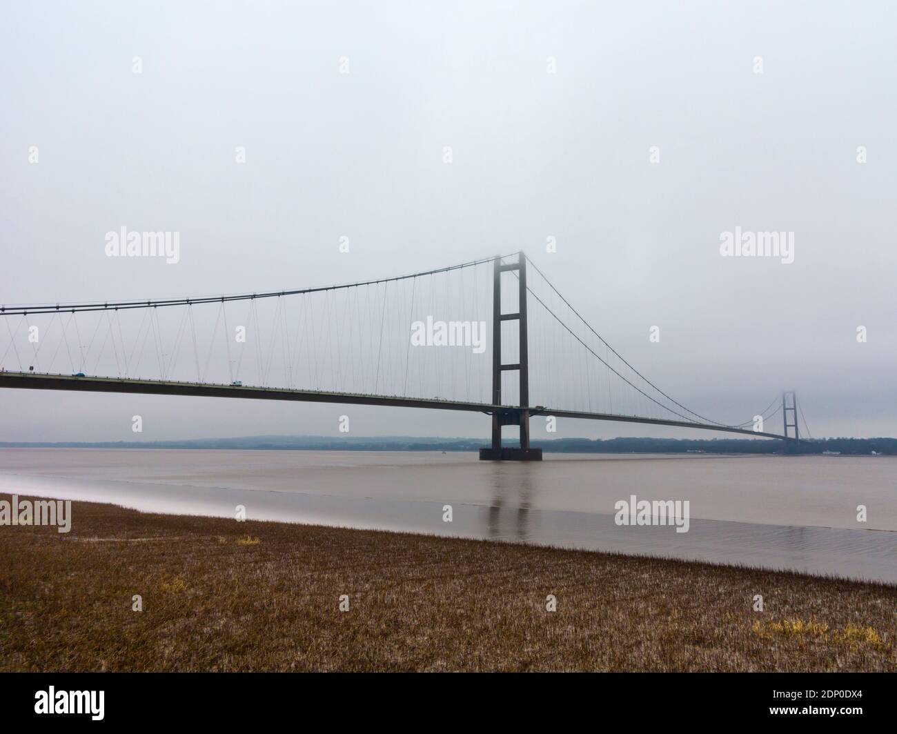 Misty view of the Humber Bridge in North Lincolnshire and East Riding ...