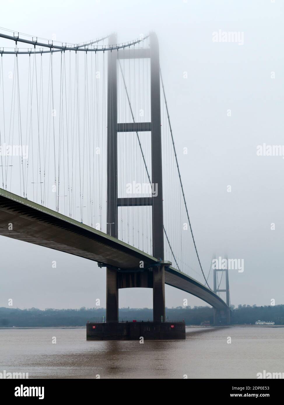 Misty view of the Humber Bridge in North Lincolnshire and East Riding ...