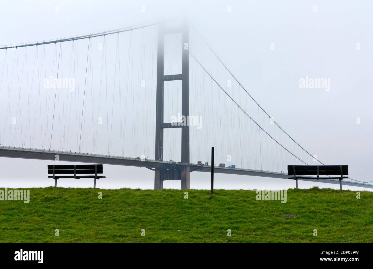 Misty view of the Humber Bridge in North Lincolnshire and East Riding ...