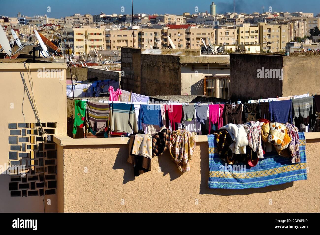 Laundry Hanging on Roof of Building in Fez, Morocco Stock Photo - Alamy