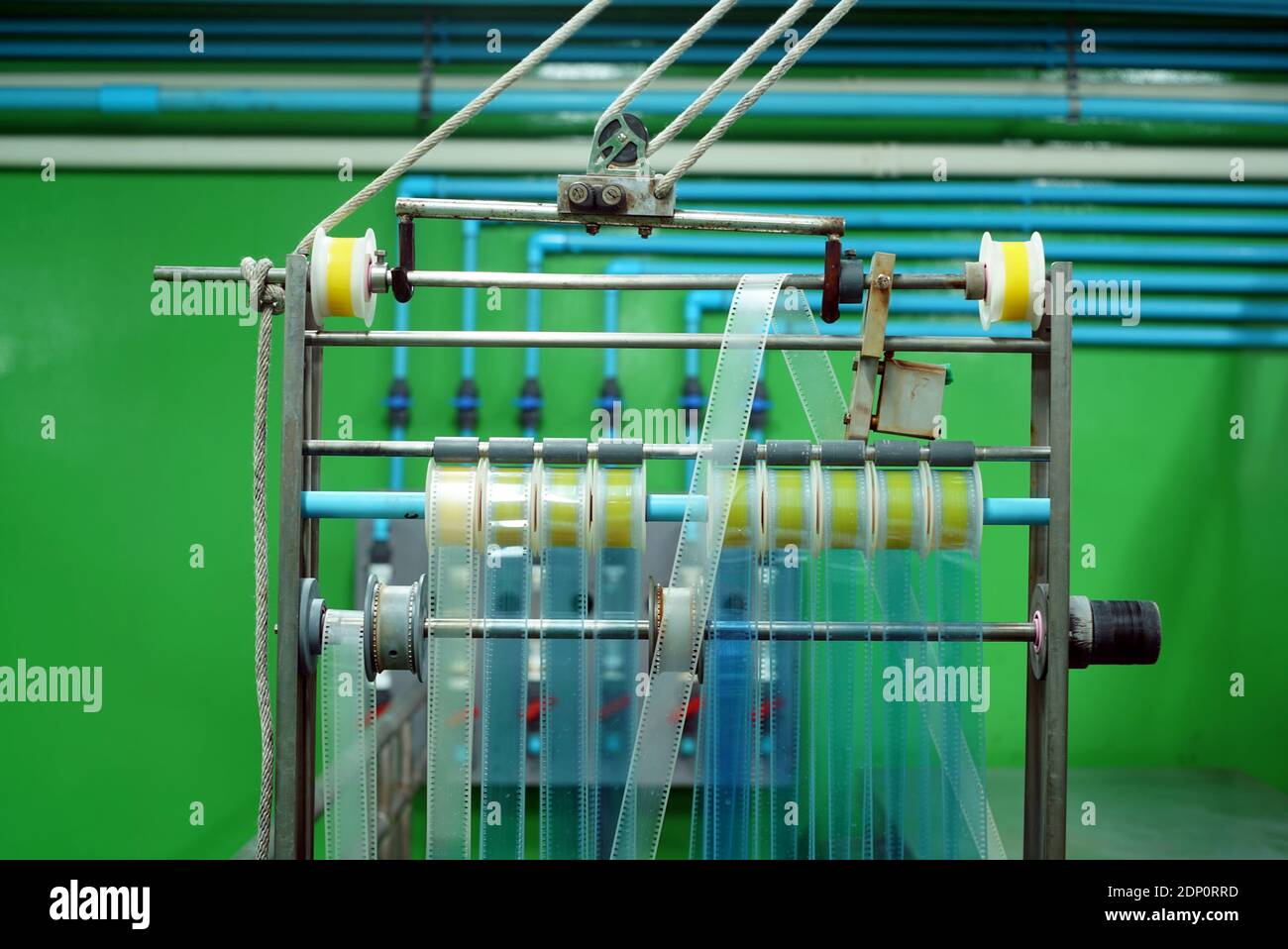 A lift up a film racker by a rope by a pull handle Stock Photo - Alamy