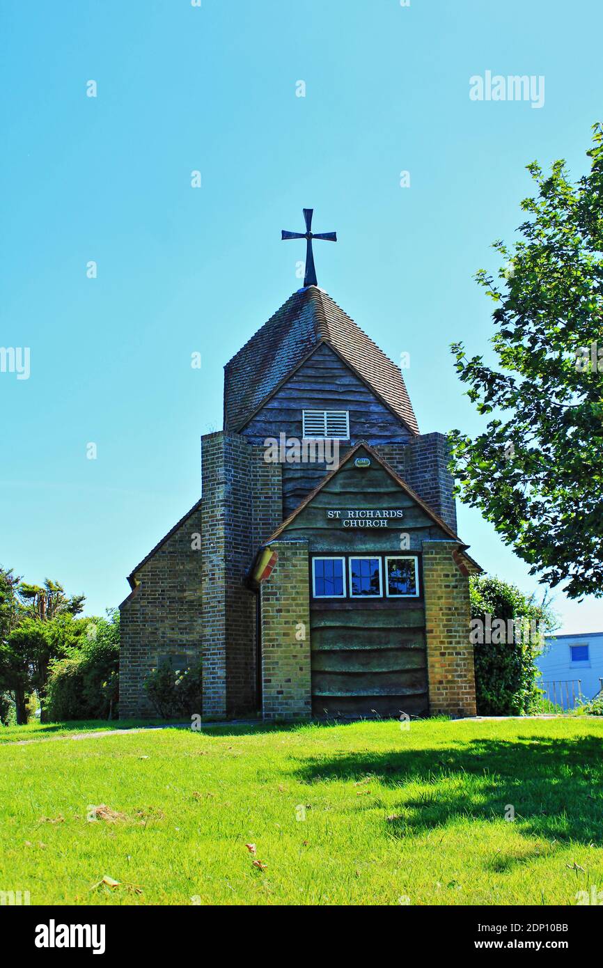 St Richard`s Church building at Pett Level Rd, Winchelsea Beach village ...