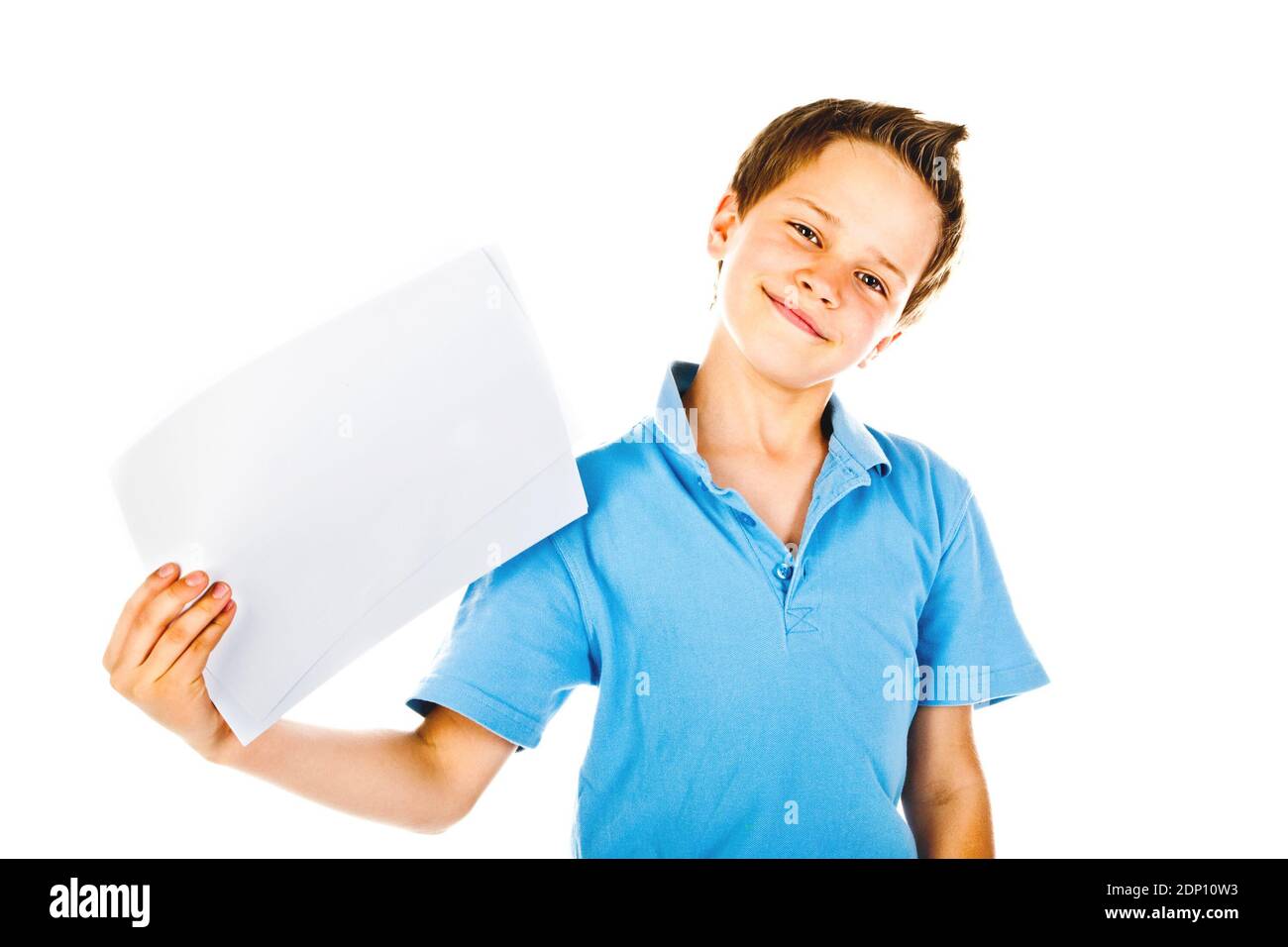 little boy holding empty sheet of paper Stock Photo - Alamy
