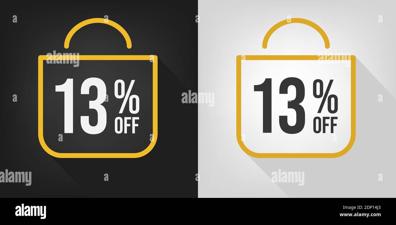13 percent off. Black, white and yellow banner with thirty percent ...
