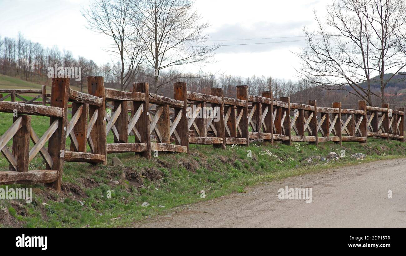 Rural Wooden Fence Border at Farm Stock Photo - Alamy