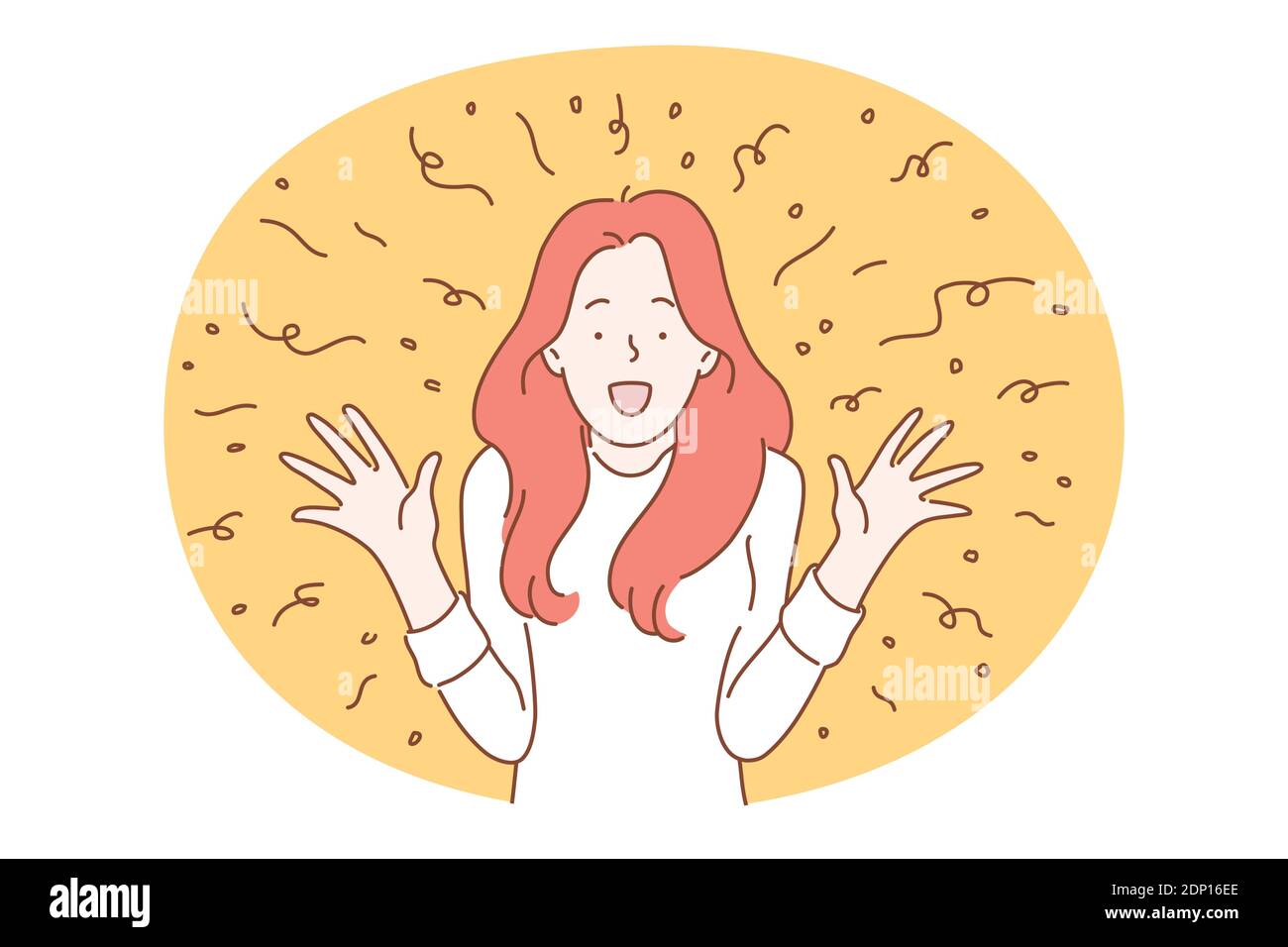 Woman feeling happiness concept. Young smiling woman cartoon character ...