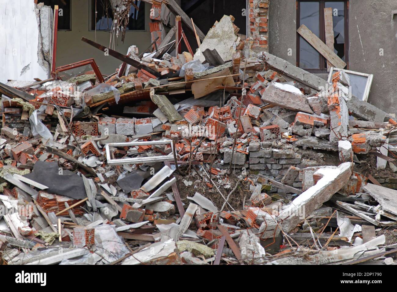 Big Pile of Debris Material After Earthquake Disaster Stock Photo - Alamy