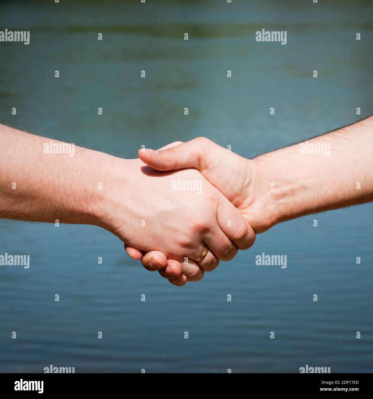 handshake against the deep water Stock Photo - Alamy