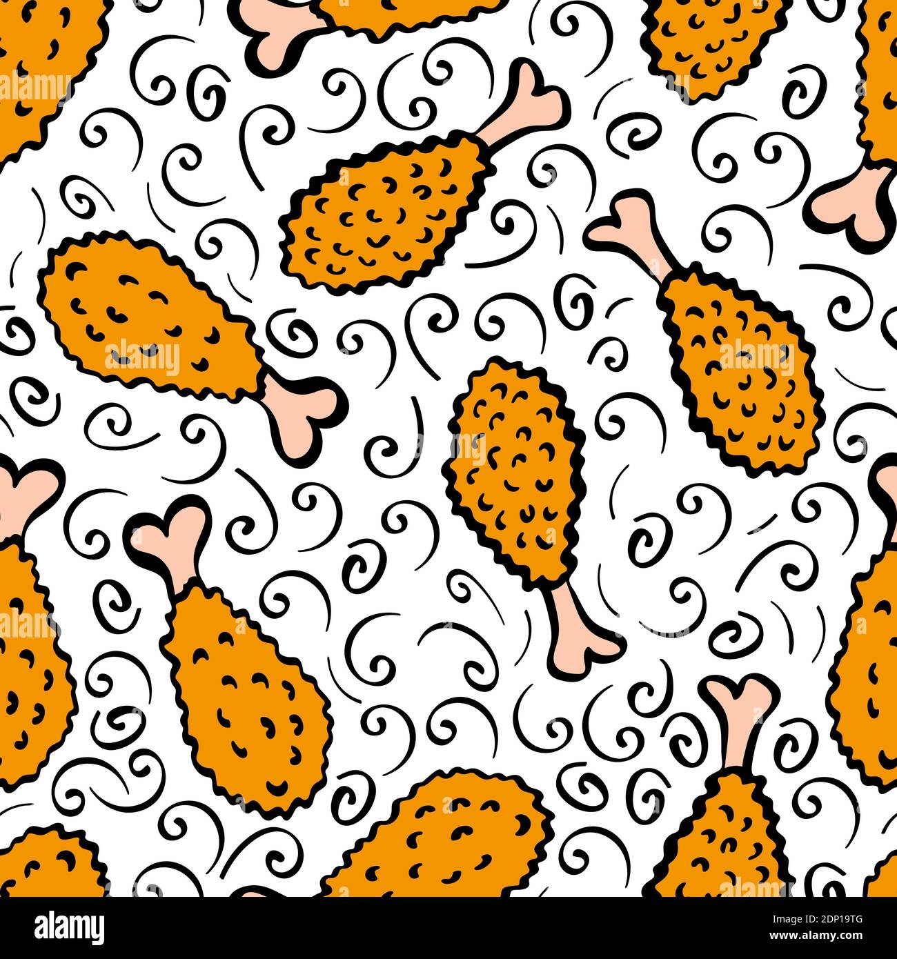 Seamless pattern with hand drawn fried chicken and decoration. Vector ...
