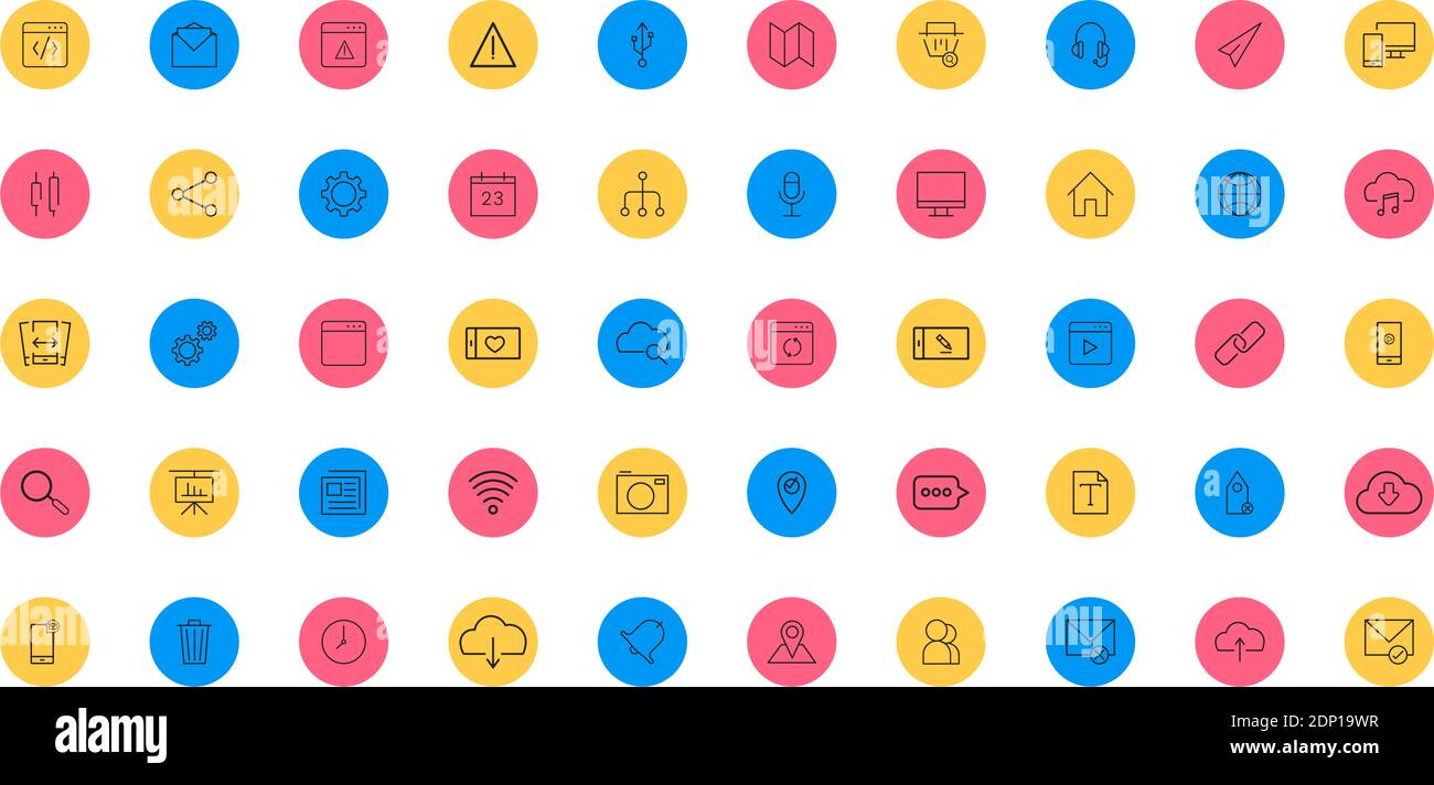 Isolated set group of computers tecnology online colorfull logo ...