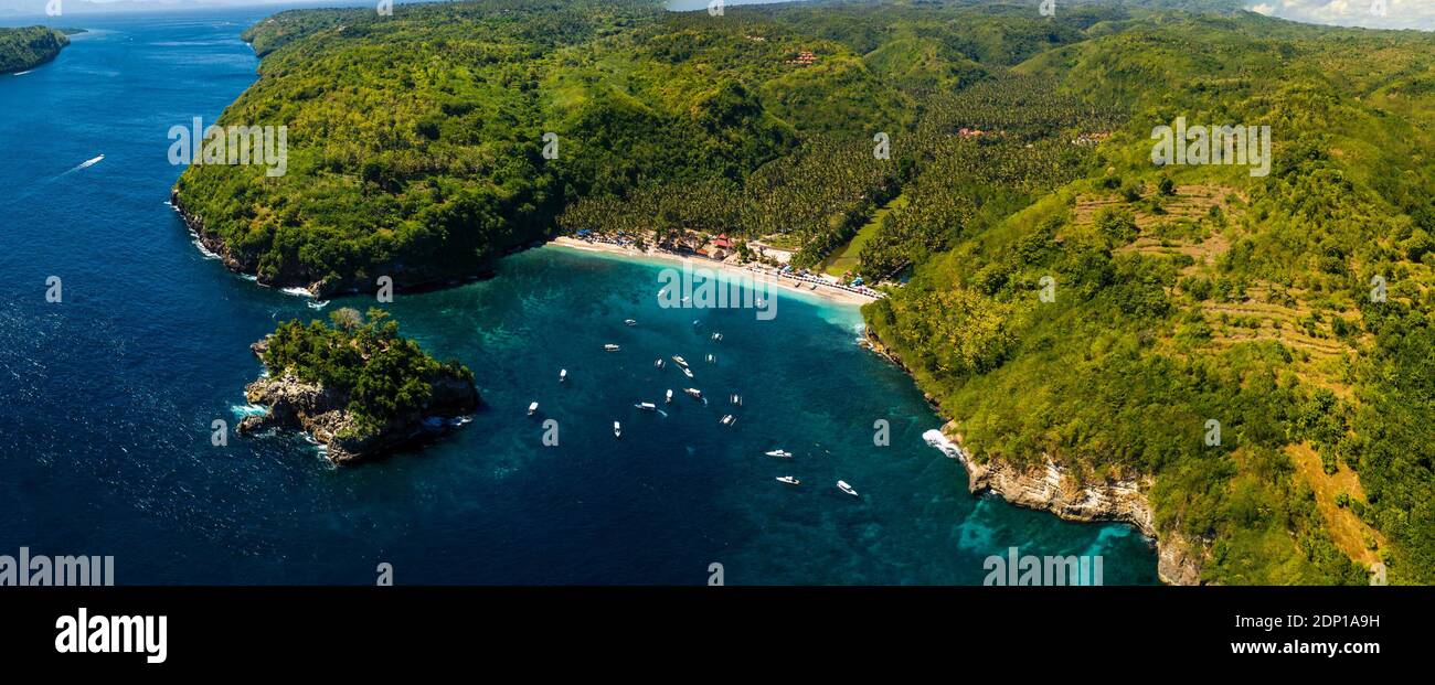 Crystal Bay Beach on Nusa Penida Island aerial panorama view Stock ...