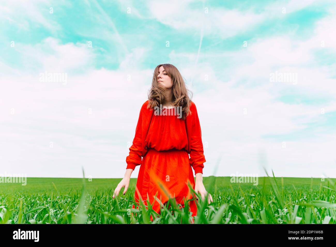 Woman wearing red crop hi-res stock photography and images - Alamy