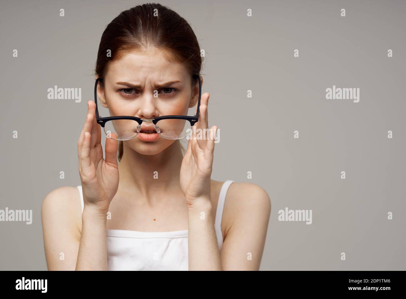 woman with poor eyesight health problems astigmatism myopia Stock Photo ...
