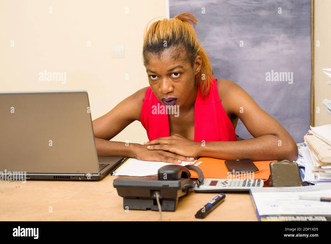 Exhausted Woman At Work