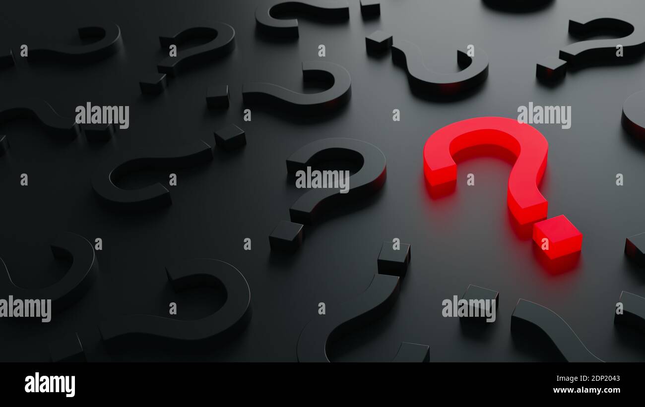 Red trendy question mark on a background black and grey signs. 3D ...
