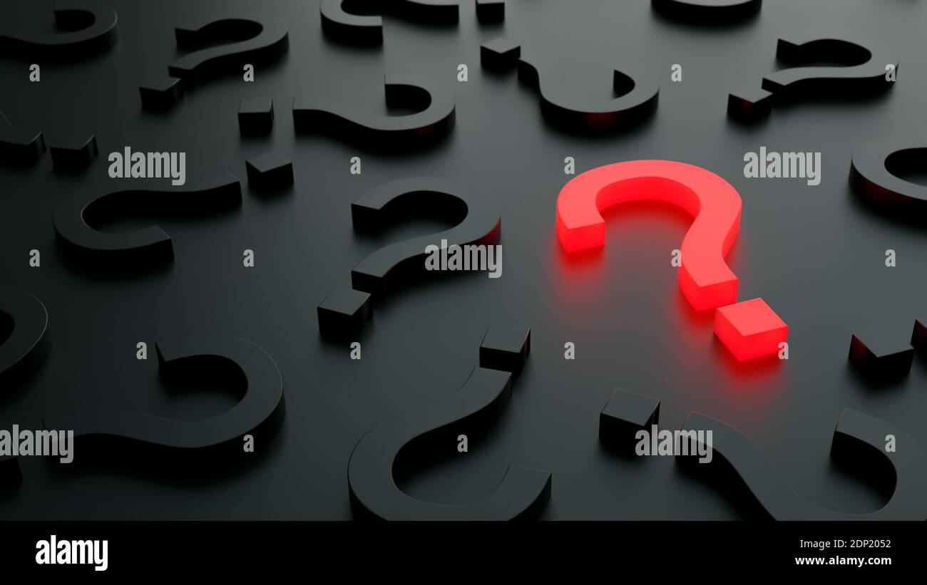 Red trendy question mark on a background black and grey signs. 3D ...