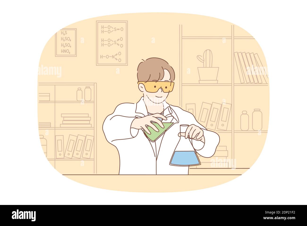 Science, chemistry, experiment concept. Young smiling boy scholar ...