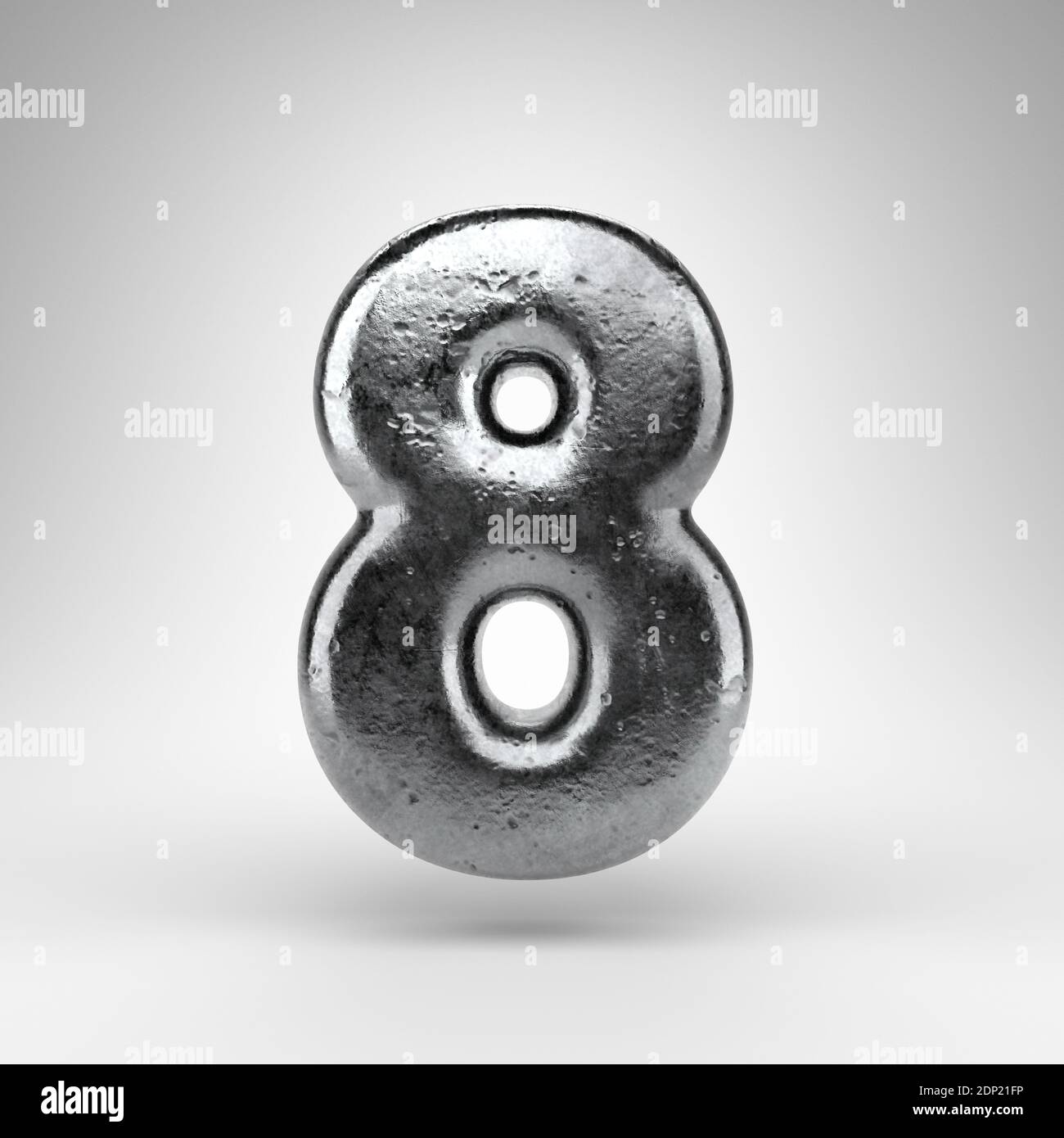 Number 8 on white background. Iron 3D rendered number with gloss metal ...