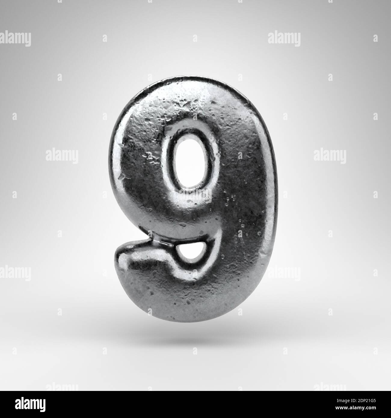 Number 9 on white background. Iron 3D rendered number with gloss metal ...