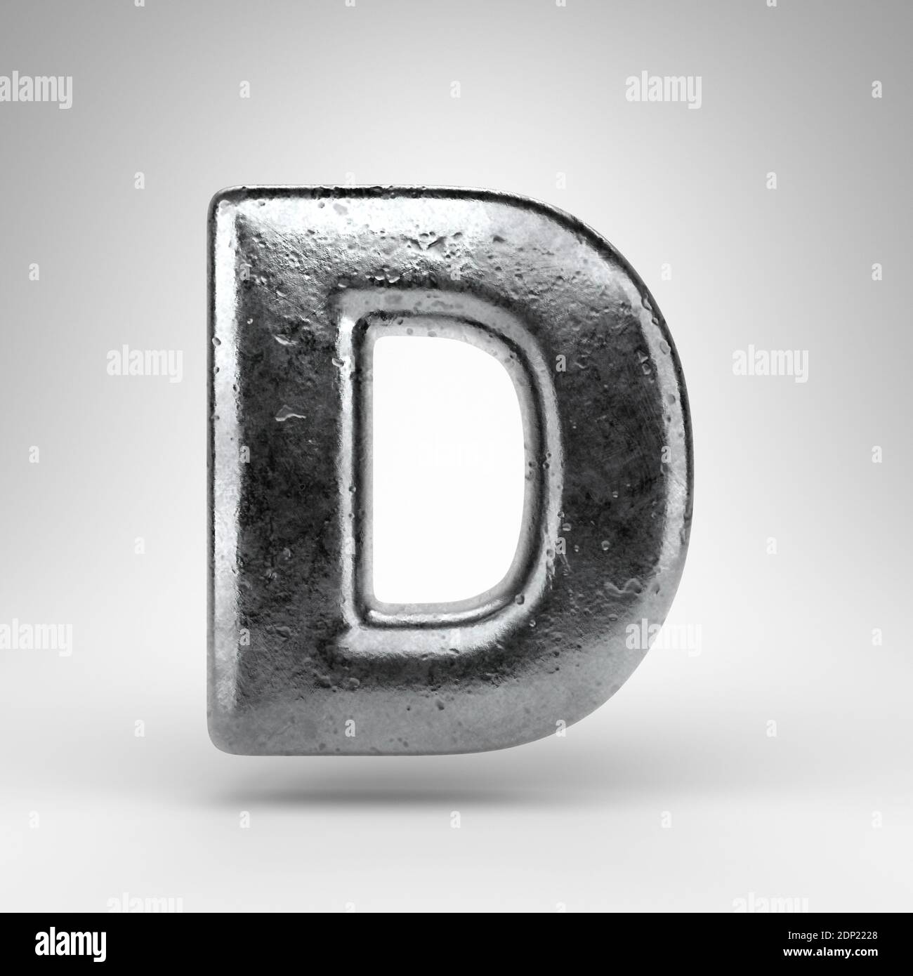 Letter D uppercase on white background. Iron 3D rendered font with ...
