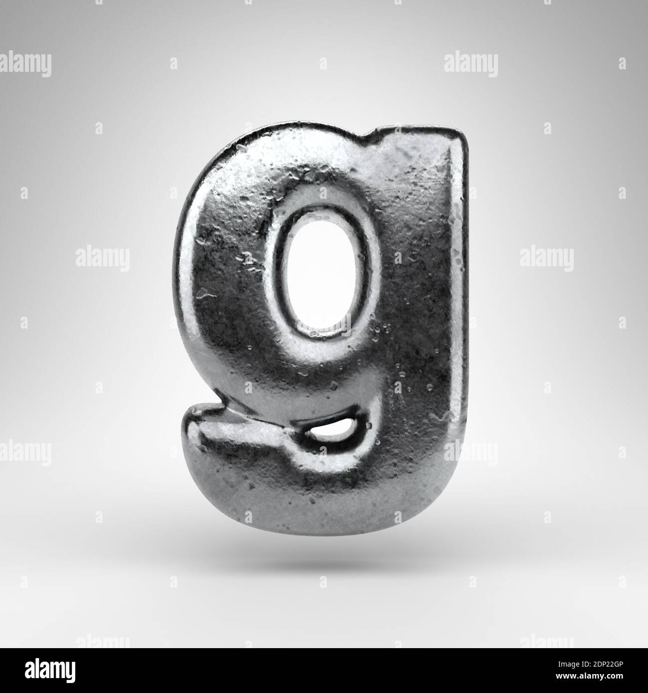Letter G lowercase on white background. Iron 3D rendered font with ...
