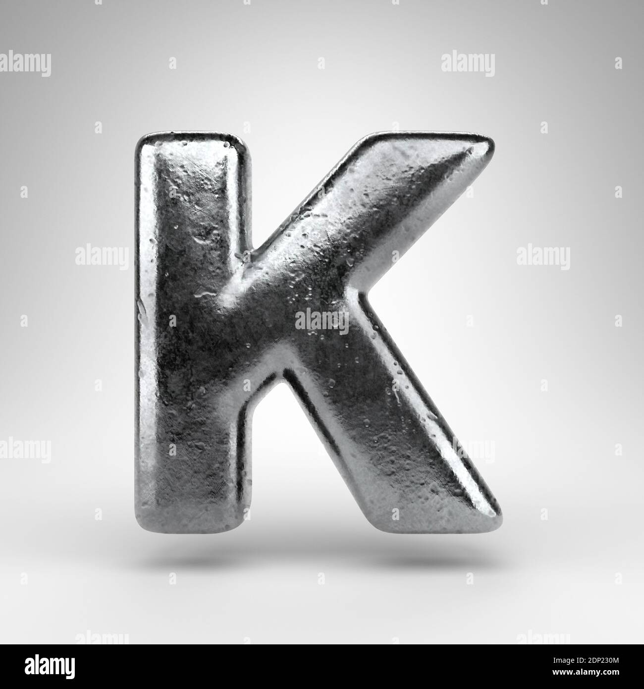 Letter K uppercase on white background. Iron 3D rendered font with ...