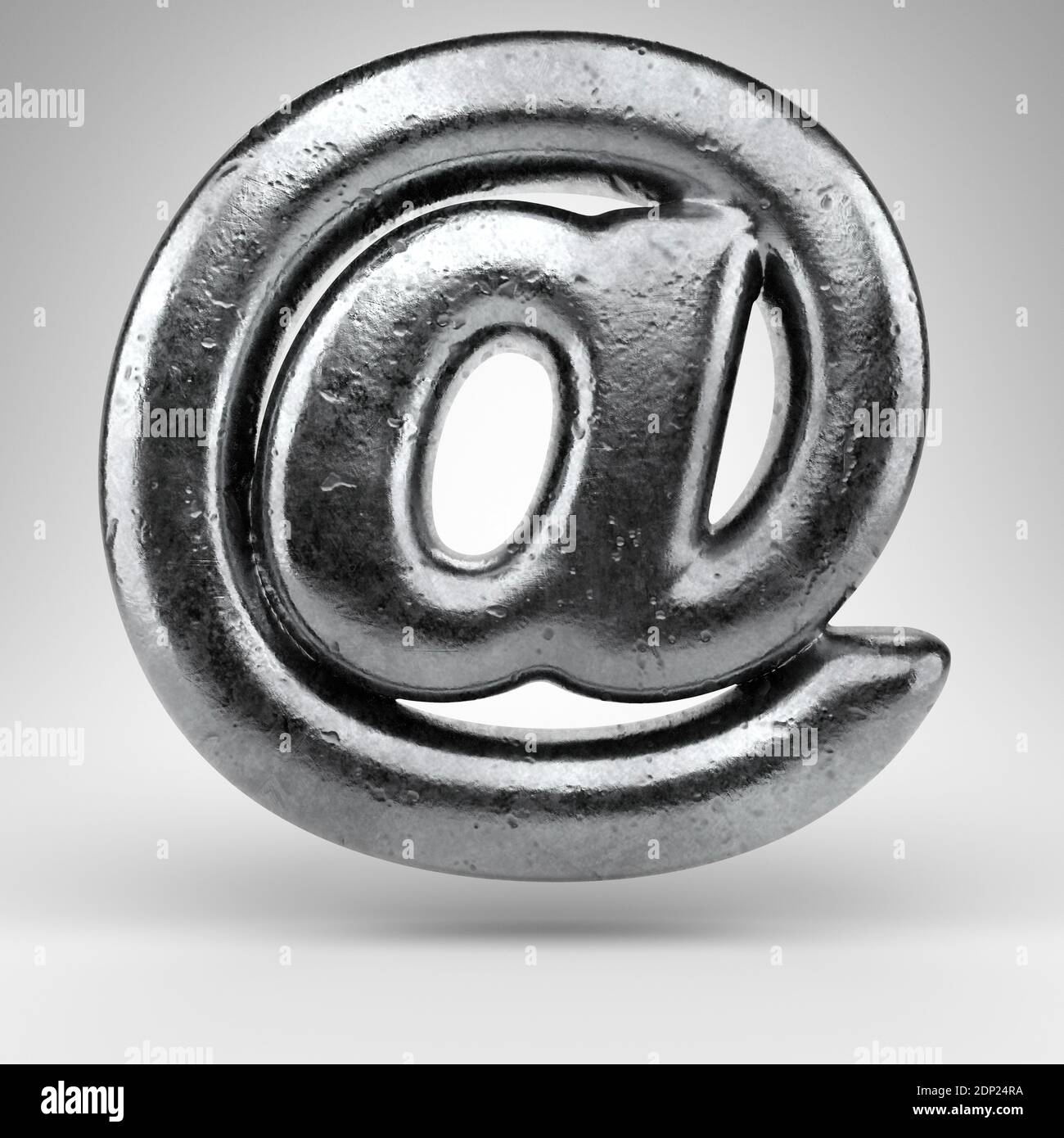 AT symbol on white background. Iron 3D rendered sign with gloss metal ...