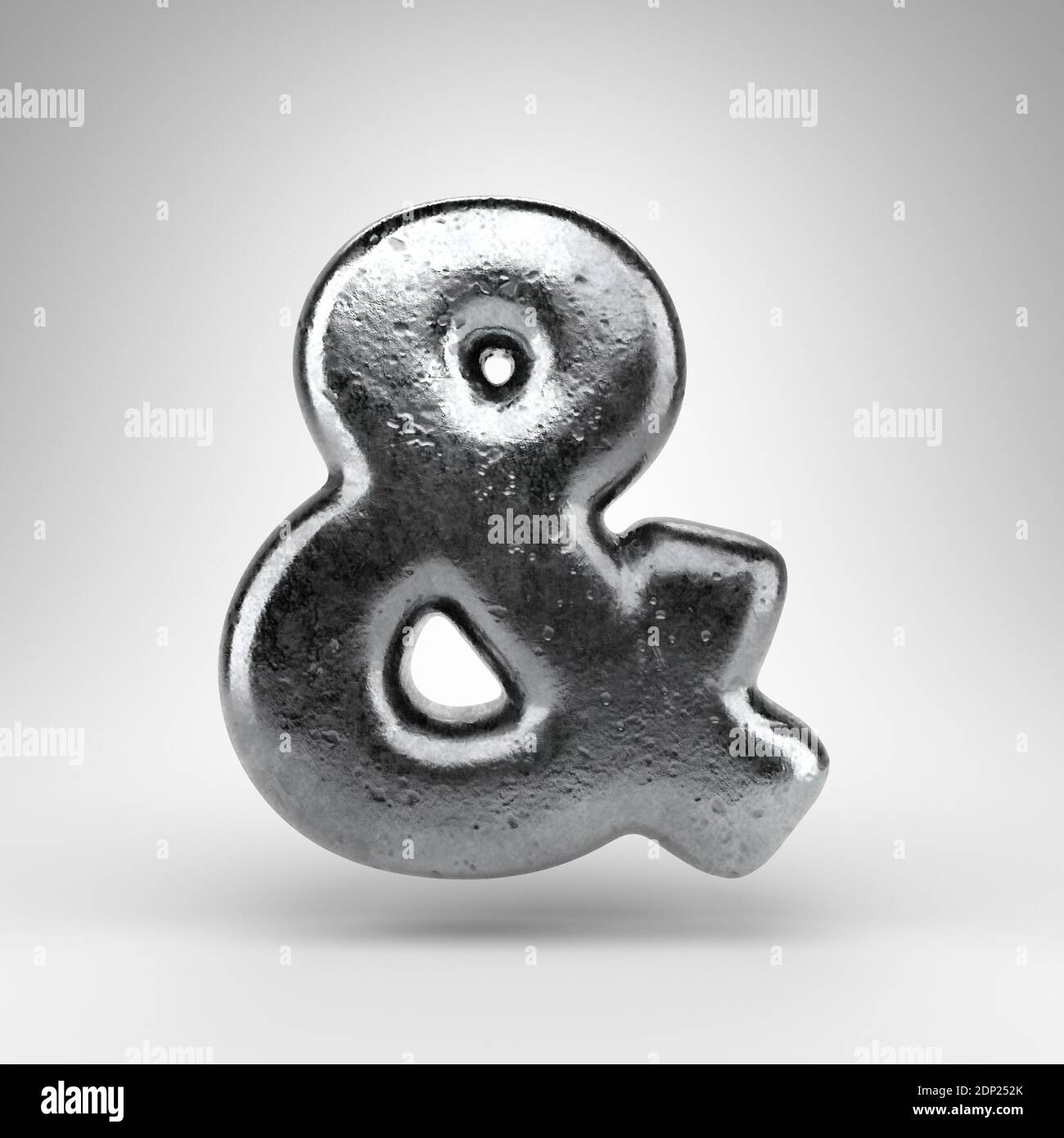 Ampersand symbol on white background. Iron 3D rendered sign with gloss ...