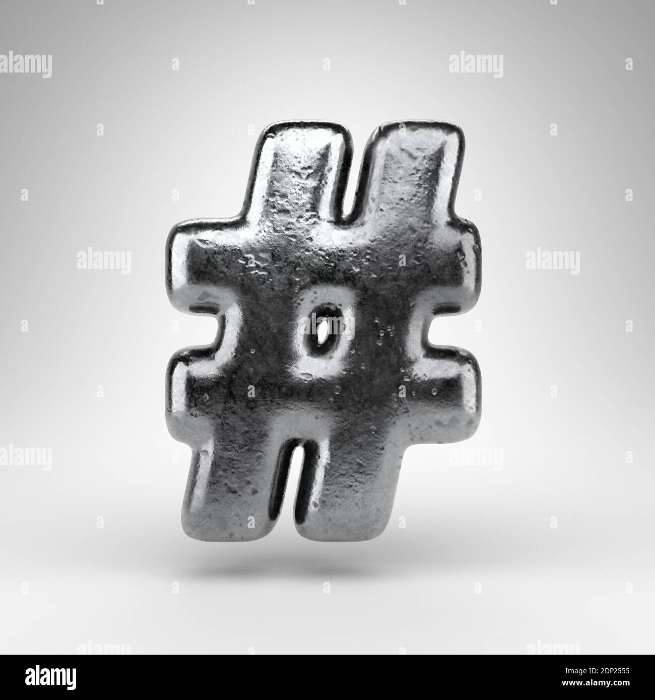 Hashtag symbol on white background. Iron 3D rendered sign with gloss ...