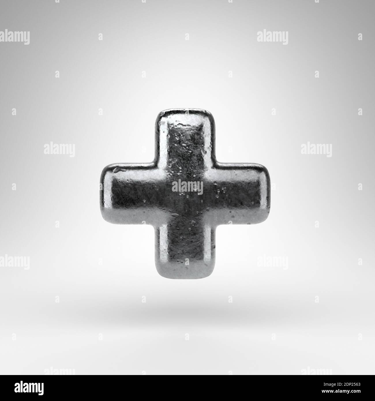Plus symbol on white background. Iron 3D rendered sign with gloss metal ...