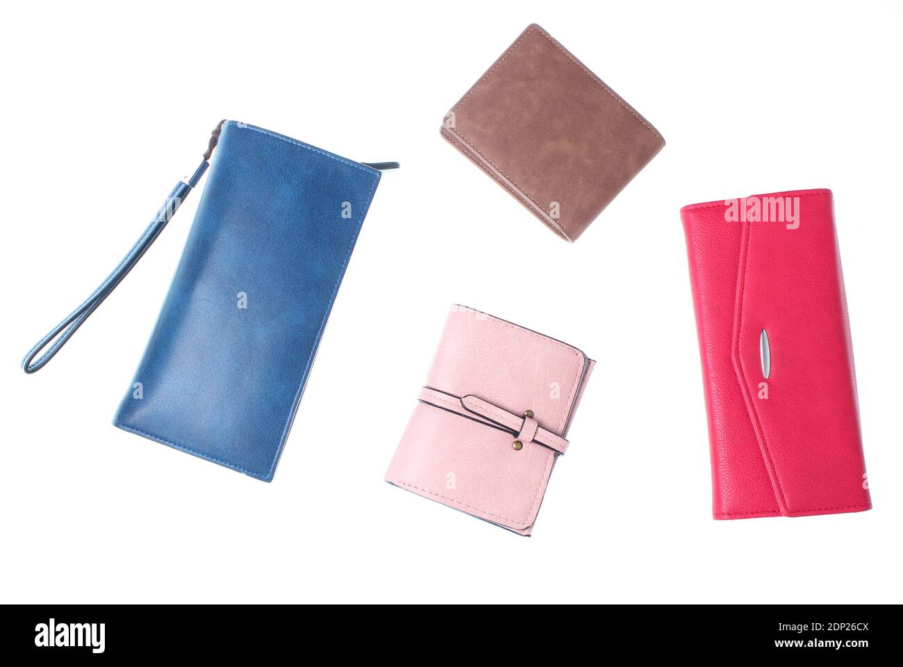 Different fashion leather wallets isolated on white background Stock Photo - Alamy