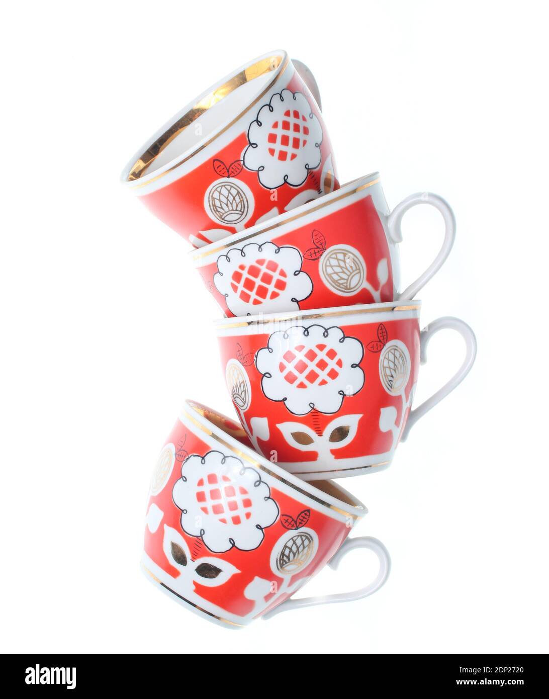 Set of retro ceramic cups with patterns isolated on white background ...
