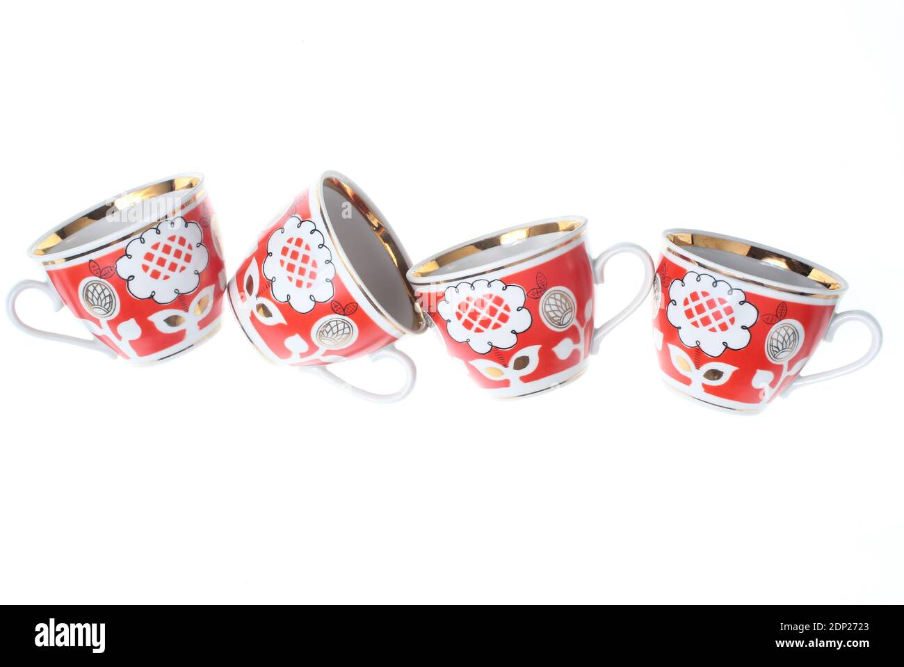 Set of retro ceramic cups with patterns isolated on white background ...