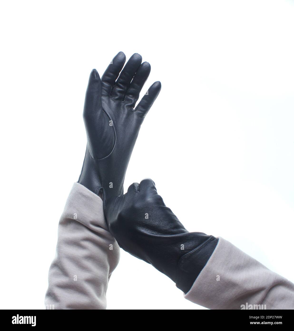 Female hands wearing leather gloves isolated on white background Stock ...